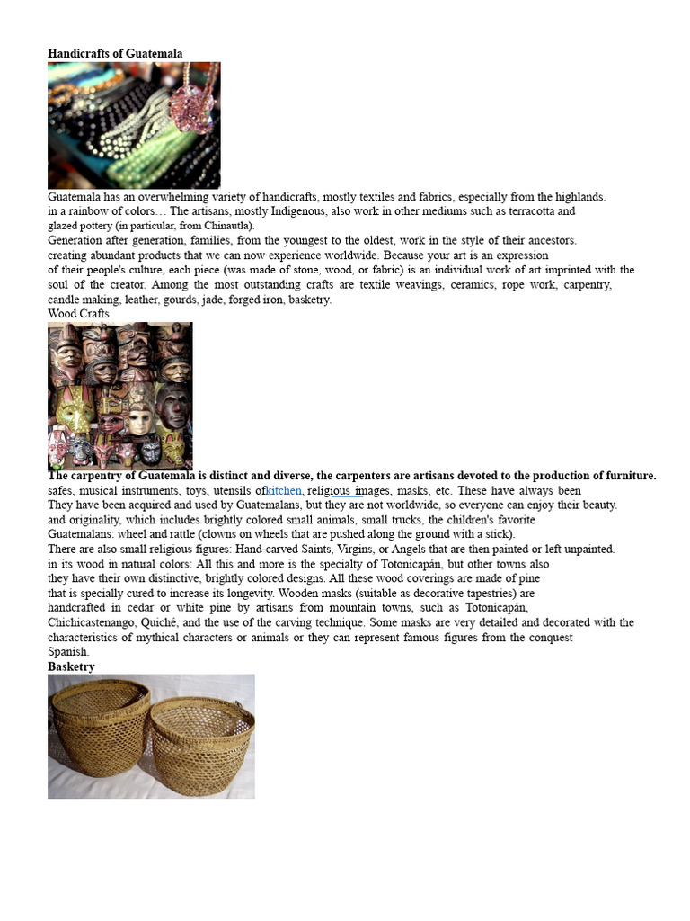 Guatemalan Handicrafts Overview | PDF | Basket Weaving | Weaving