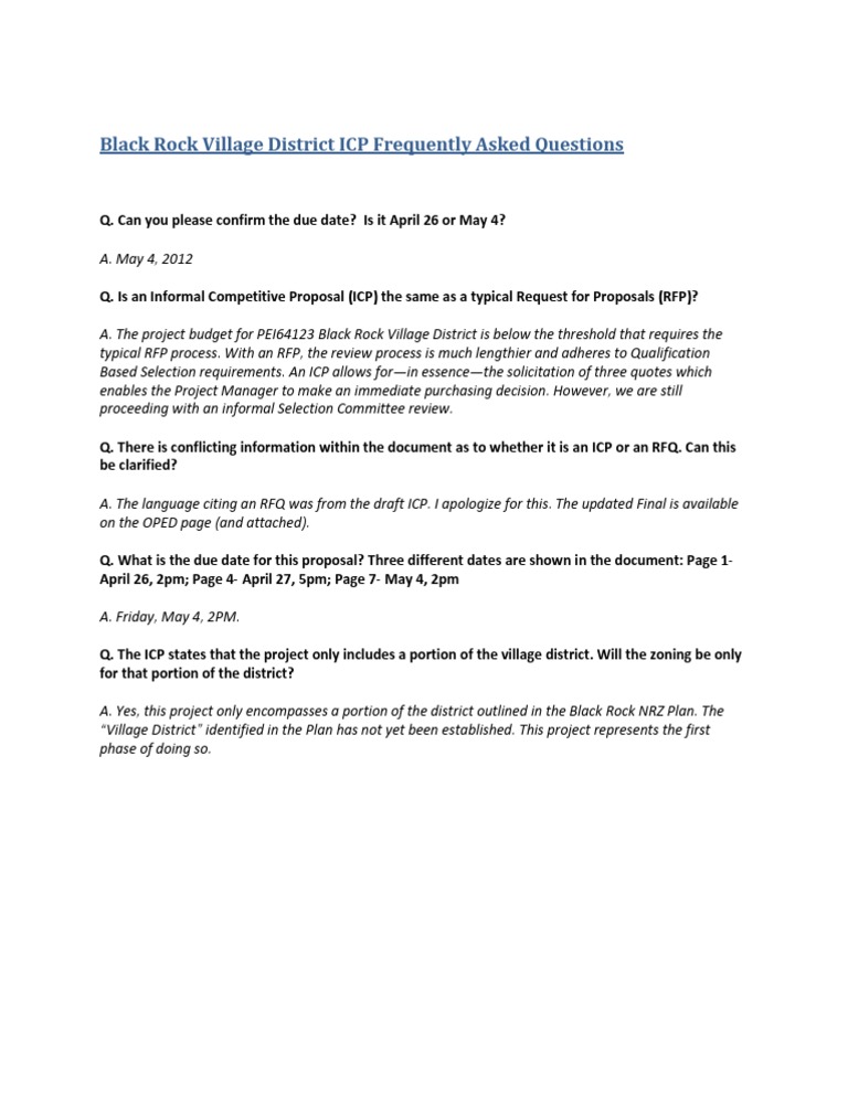 Black Rock Village District ICP FAQs | PDF