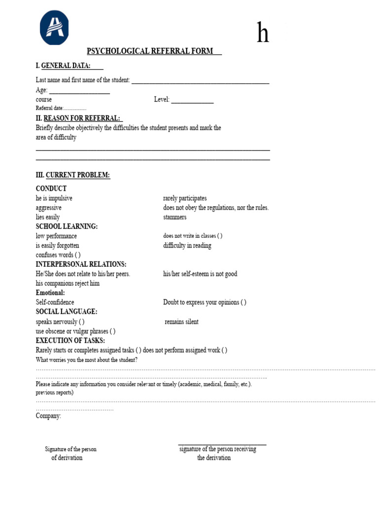 Psychological Referral Form | PDF