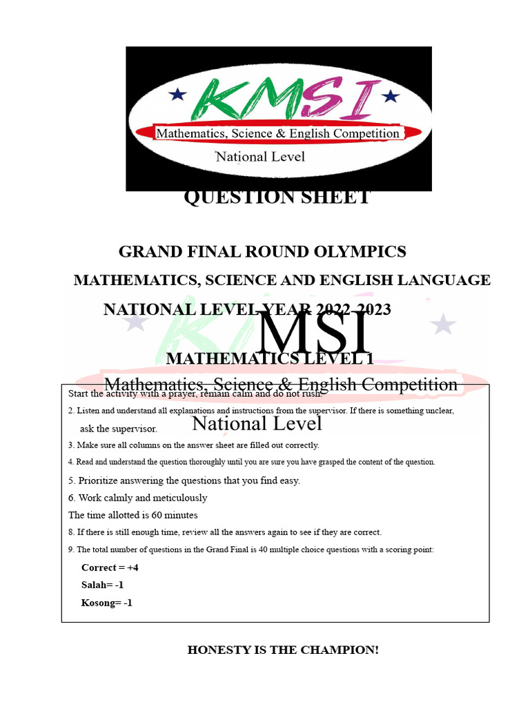 Grand Final Olympics Math Questions 2023 | PDF | Multiple Choice ...