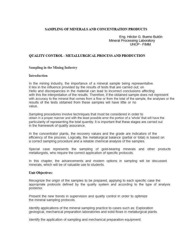 Mineral Sampling and Quality Control Guide | PDF | Sampling (Statistics ...