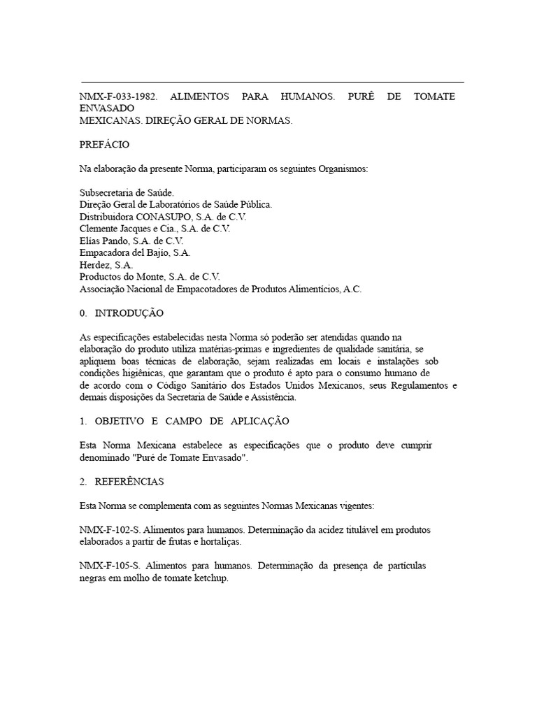 Norma NMX-F-033-1982: Purê de Tomate | PDF | México | Ph
