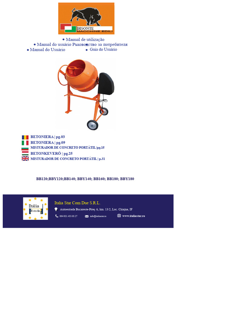 Manual de Utilização BISONTE Betoniere BB - BBY Multilingue Completo ...