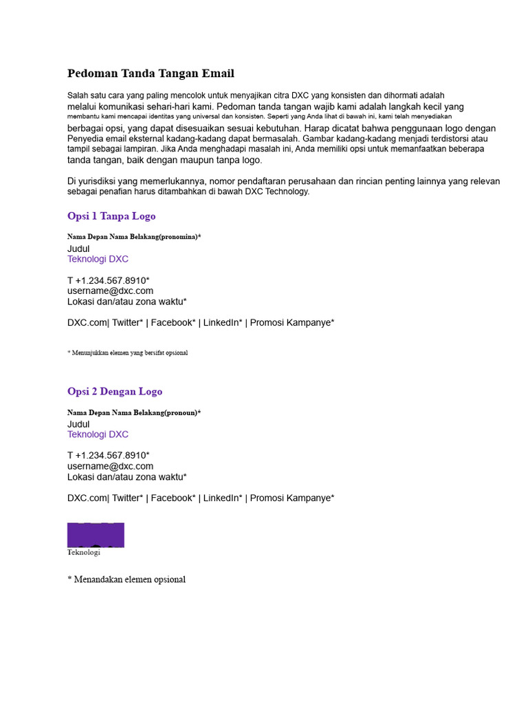 Pedoman Tanda Tangan Email DXC | PDF