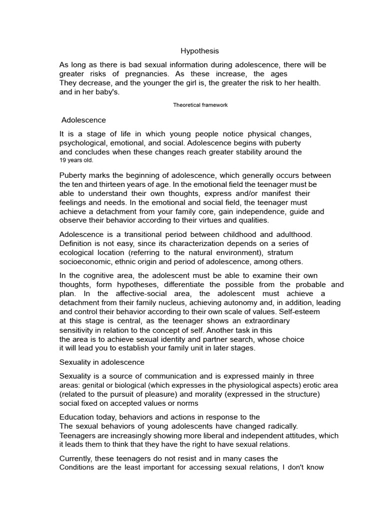 Hypothesis and Theoretical Framework | PDF | Adolescence | Teenage ...