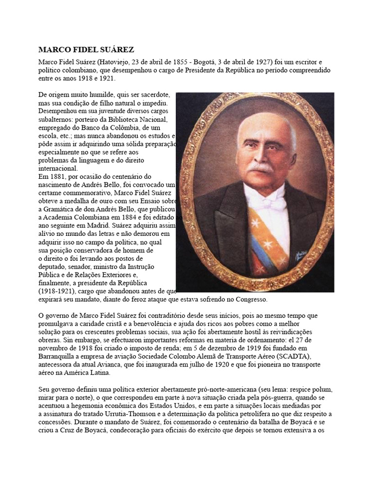 Marco Fidel Suárez: Vida e Legado Político | PDF | Colômbia | Os ...