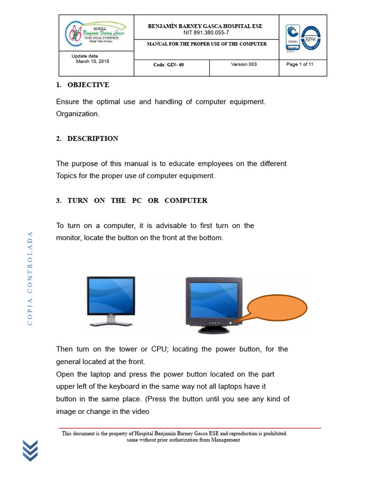 Gin-60 Manual For The Proper Use of The Computer. Version 003 | PDF ...