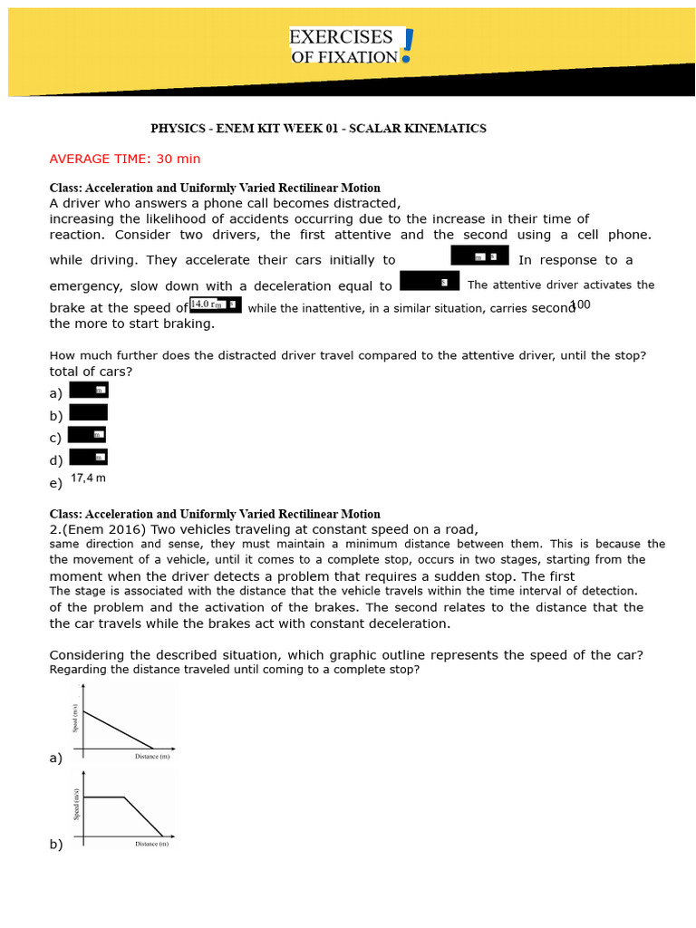 Physics Questions ENEM MU-MUV | PDF | Acceleration | Speed