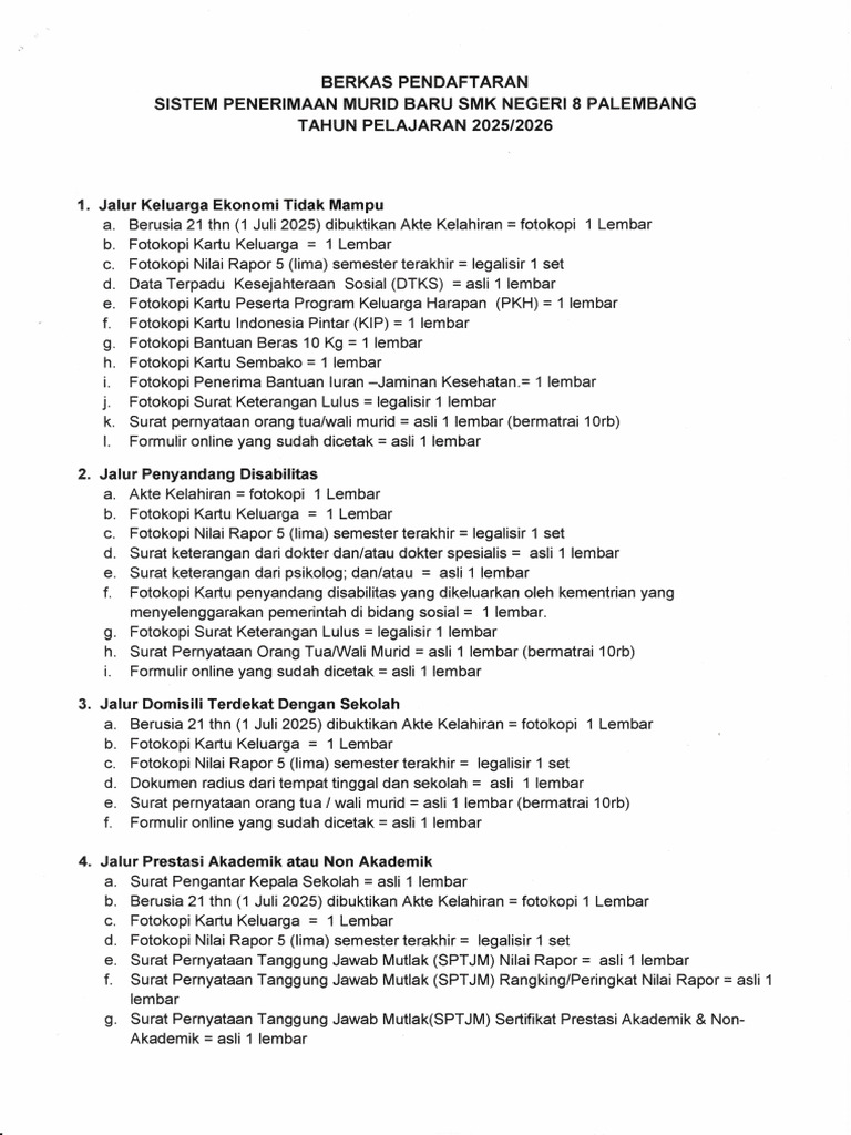 Berkas Pendaftaran SPMB SMKN 8 TP 2025-2026 | PDF