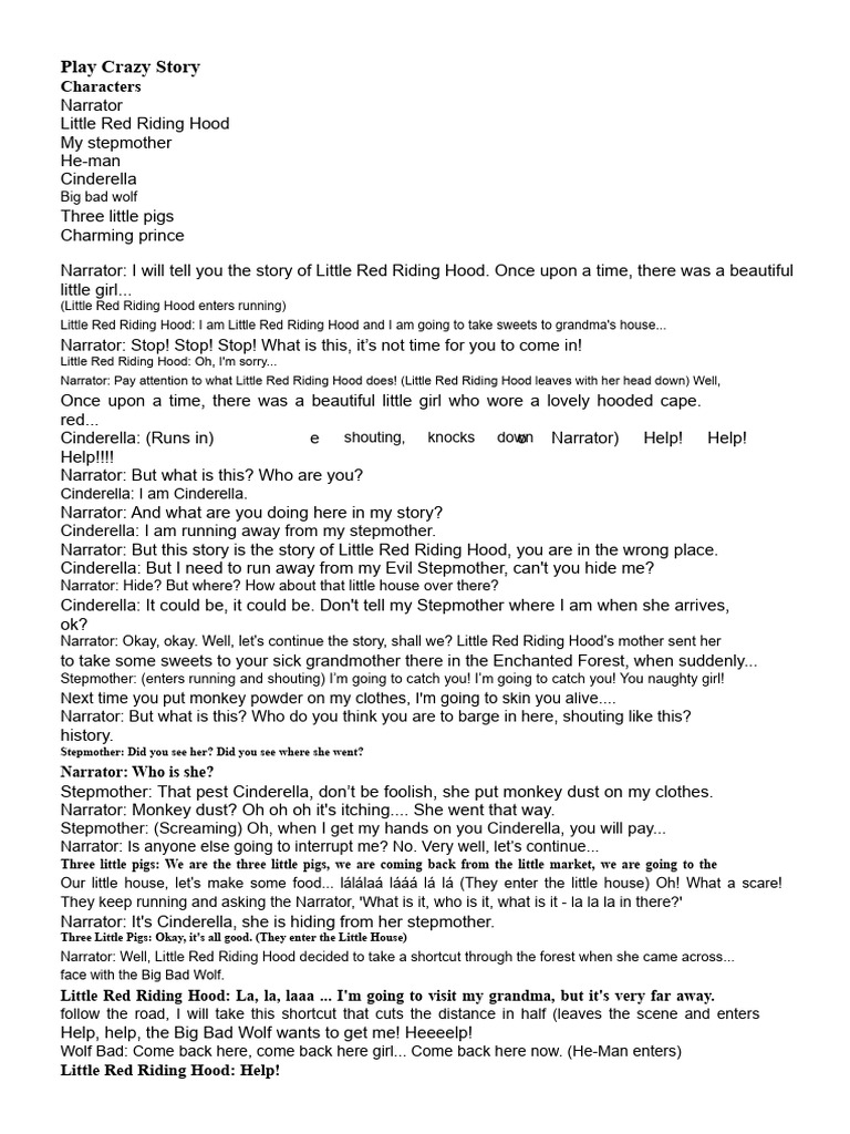 Crazy Story Play: Fairy Tale Mashup | PDF | Cinderella | Little Red ...