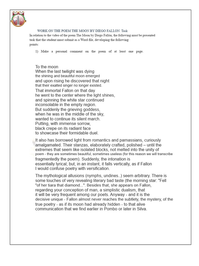 Poem The Moon by Diego Fallon | PDF | Poetry | Linguistics