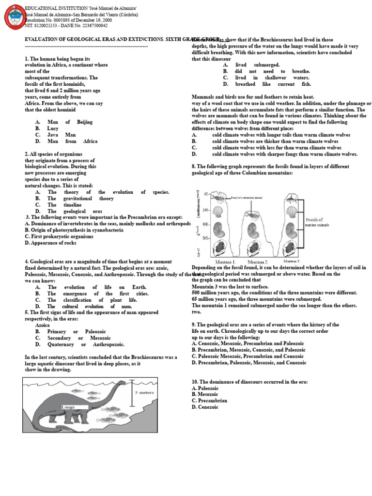 Evaluation of Geological Eras and Extinctions | PDF | Dinosaurs ...