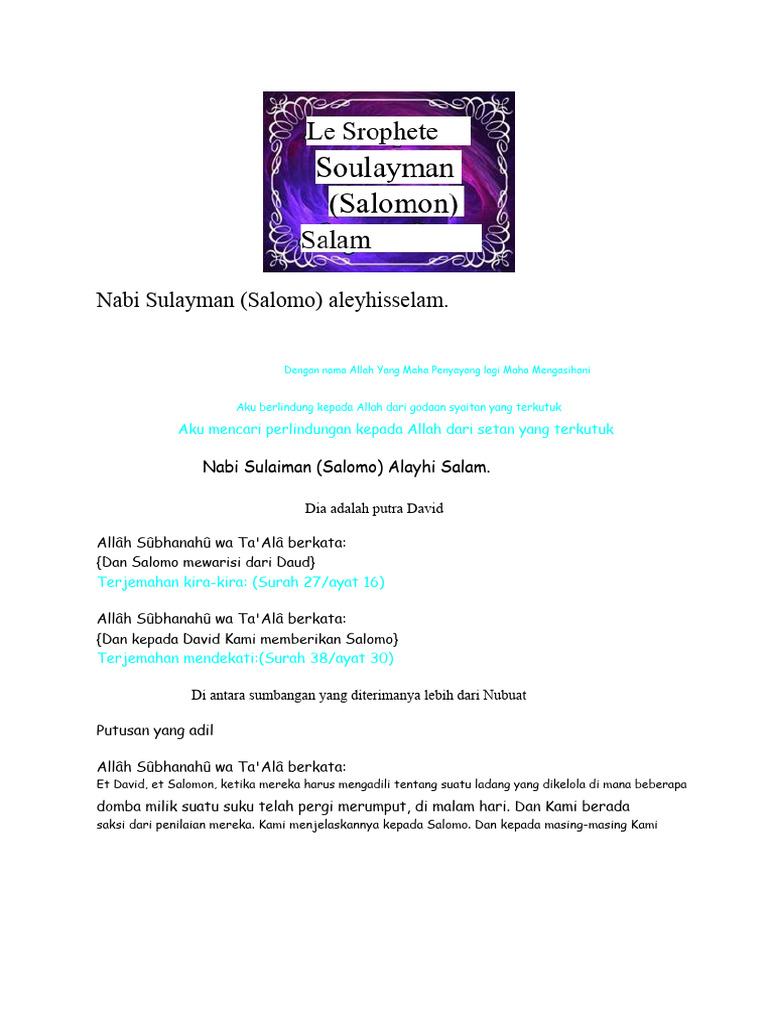 Nabi Sulaiman 'Alayhi Salam | PDF