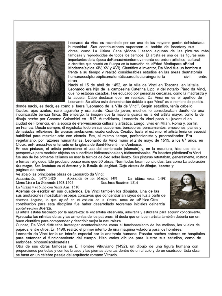 Leonardo Da Vinci - Actividad | PDF | Leonardo Da Vinci