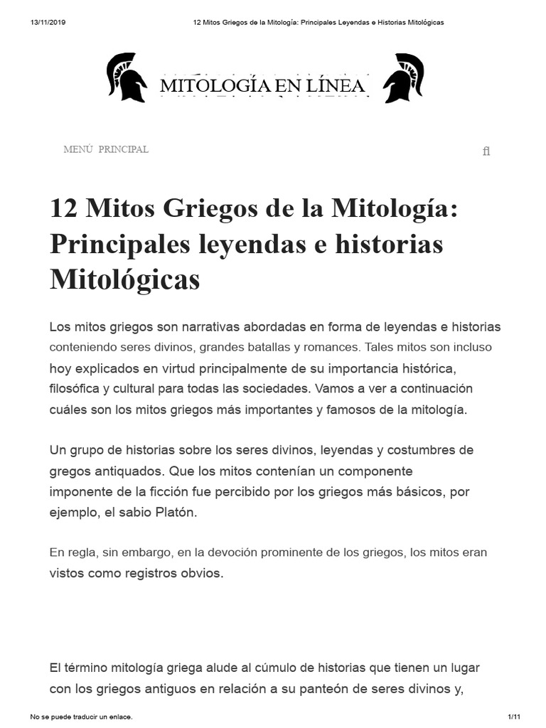 12 Principales Mitos de la Mitología Griega | PDF | Mitología griega ...