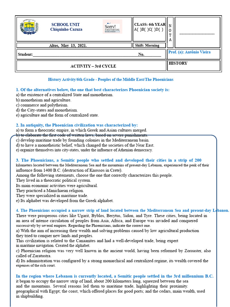 History Activity - 6th Grade - Peoples of The Middle East - The ...