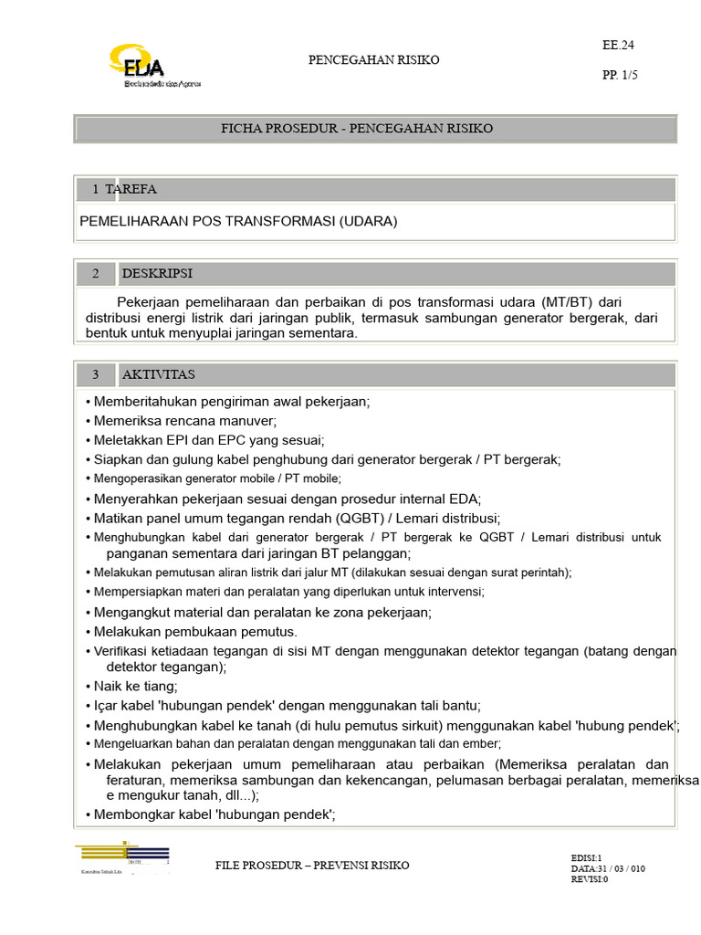 EE24 - Pemeliharaan Pos Transformator (Aerial) | PDF