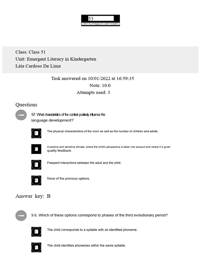 Response-Questionnaire-08. Emerging Literacy Quiz in Kindergarten | PDF ...