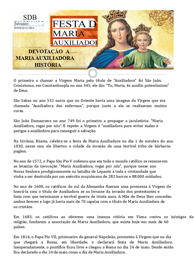 História da Devoção a Maria Auxiliadora | PDF | Maria, mãe de Jesus ...