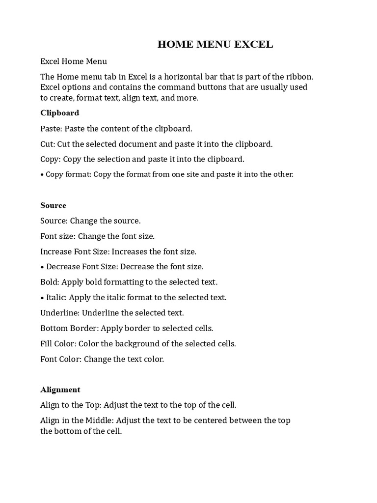 Excel Home Menu | PDF | Microsoft Excel | Typefaces