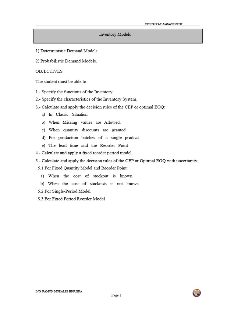 Operations Management | PDF | Inventory | Operations Management