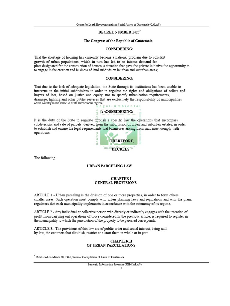 Guatemala Urban Parceling Law Overview | PDF | Mortgages | Banks