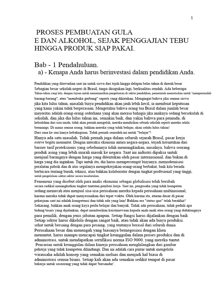 Proses Pembuatan Gula Dan Alkohol | PDF