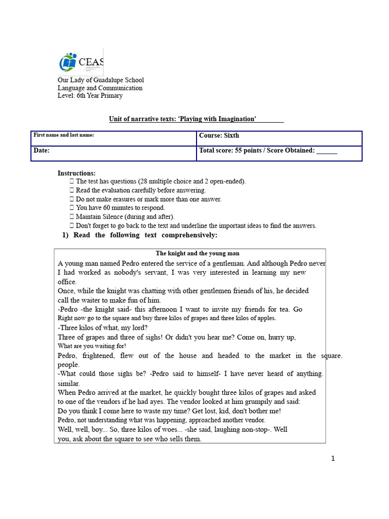 Narrative Text Unit Test For Sixth Grade | PDF | Prometheus | Zeus