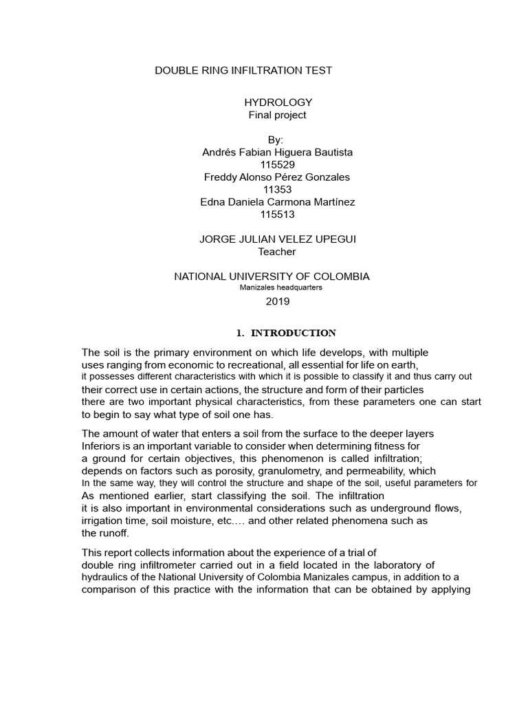 Double Ring Infiltration Test | PDF | Physical Geography | Earth Sciences