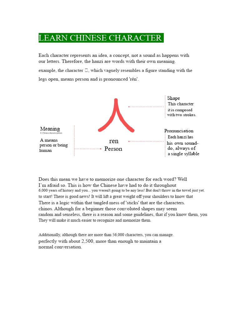 Learn Chinese Character | PDF | Chinese Characters | Linguistics