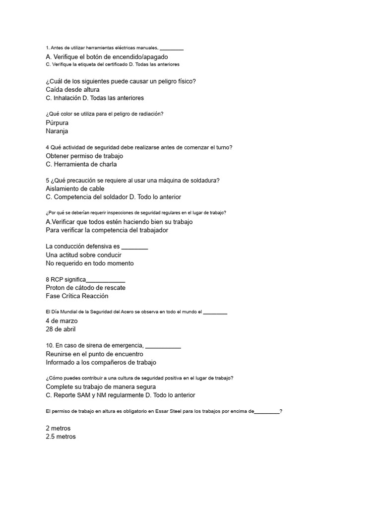 Seguridad en el Trabajo: Preguntas Clave | PDF | Residuos | Seguridad y ...
