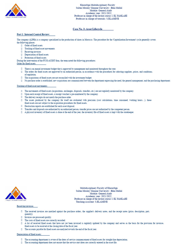 Case No. 3 Audit Cycle of Fixed Assets | PDF | Depreciation | Fixed Asset