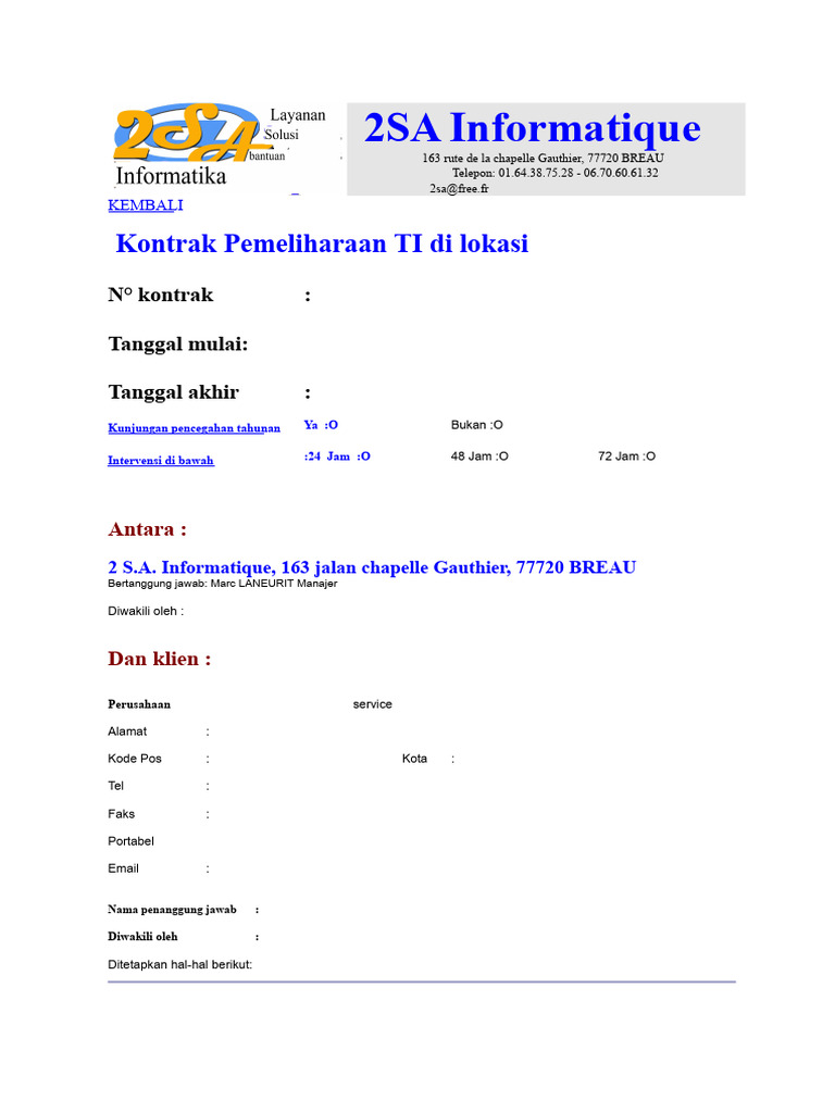 Kontrak Pemeliharaan 2sa Informatika | PDF