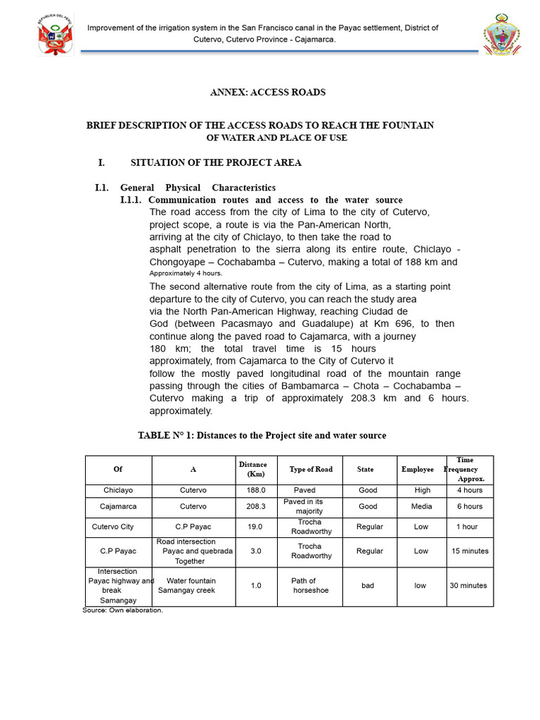 Brief Description of The Access Roads To Reach The Water Source | PDF
