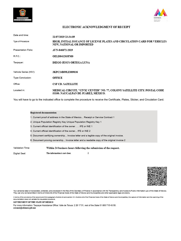 Electronic Acknowledgment of Receipt | PDF | Vehicle Registration Plate ...