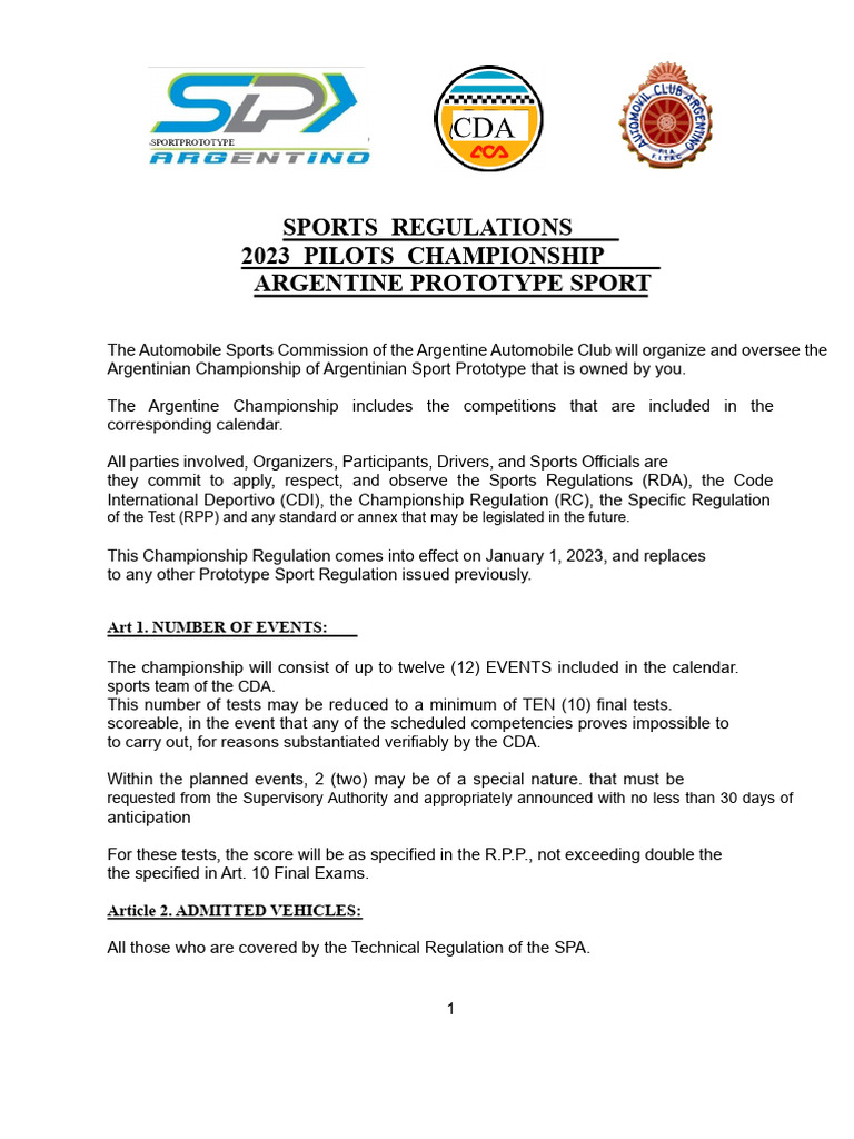 2023 Argentine Prototype Sports Regulations | PDF | Motorsport