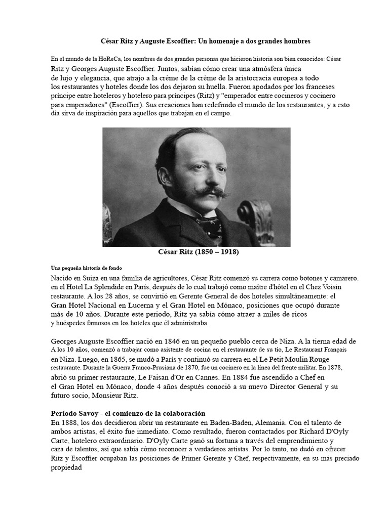 César Ritz y Auguste Escoffier | PDF