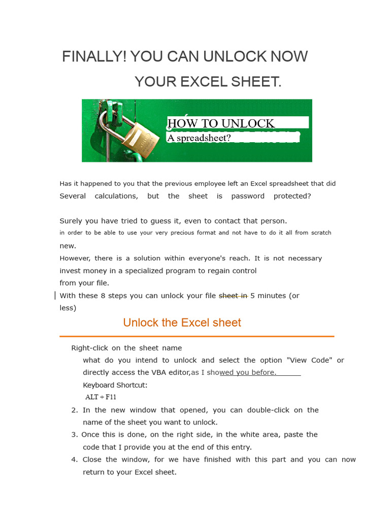 Finally! You Can Unlock Your Excel Sheet. | PDF | Microsoft Excel ...