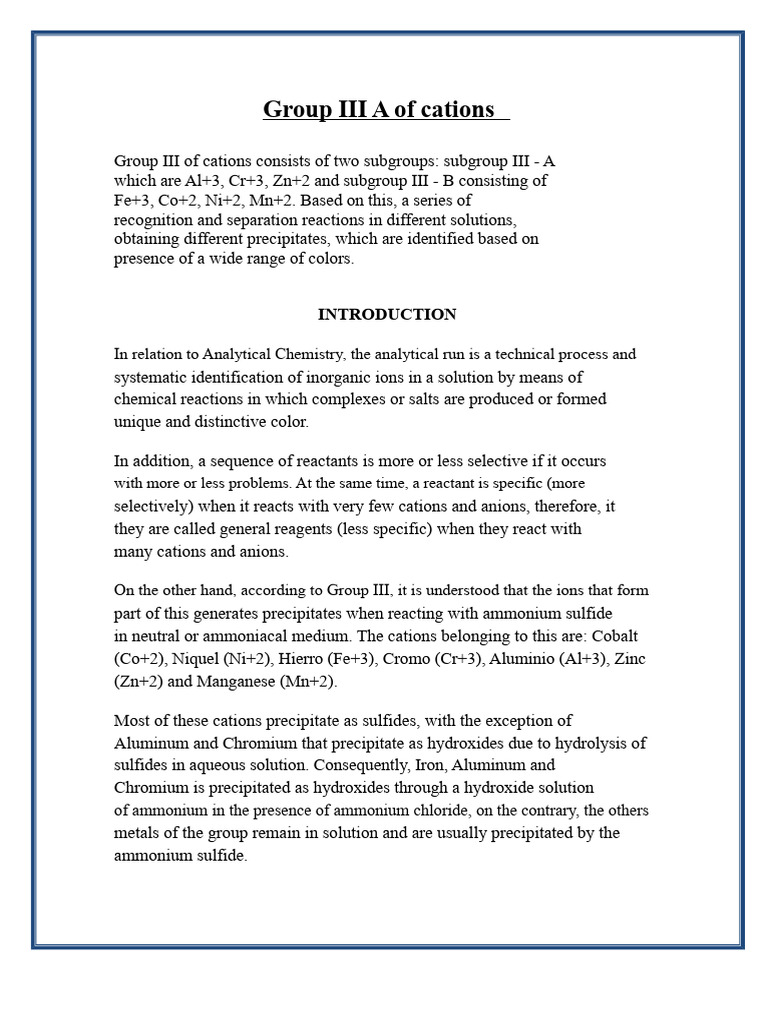 Identification of Group III A Cations | PDF | Hydroxide | Ion