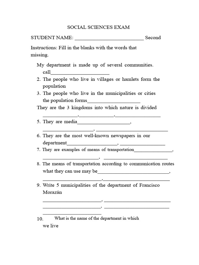 Social Studies Exam | PDF