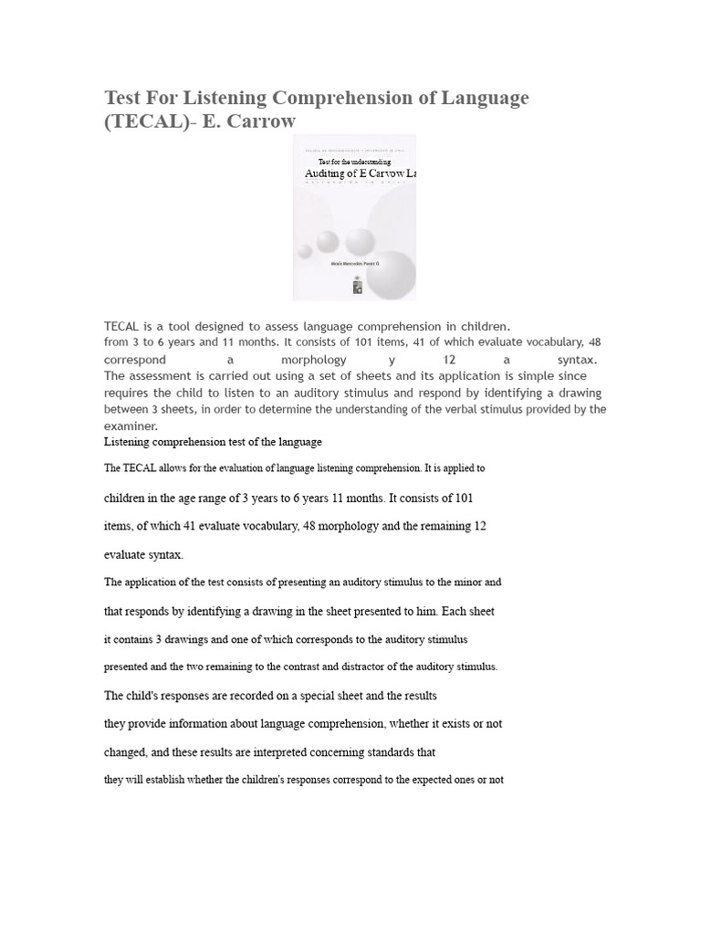 TECAL Test for Language Comprehension | PDF | Vocabulary | Psychology