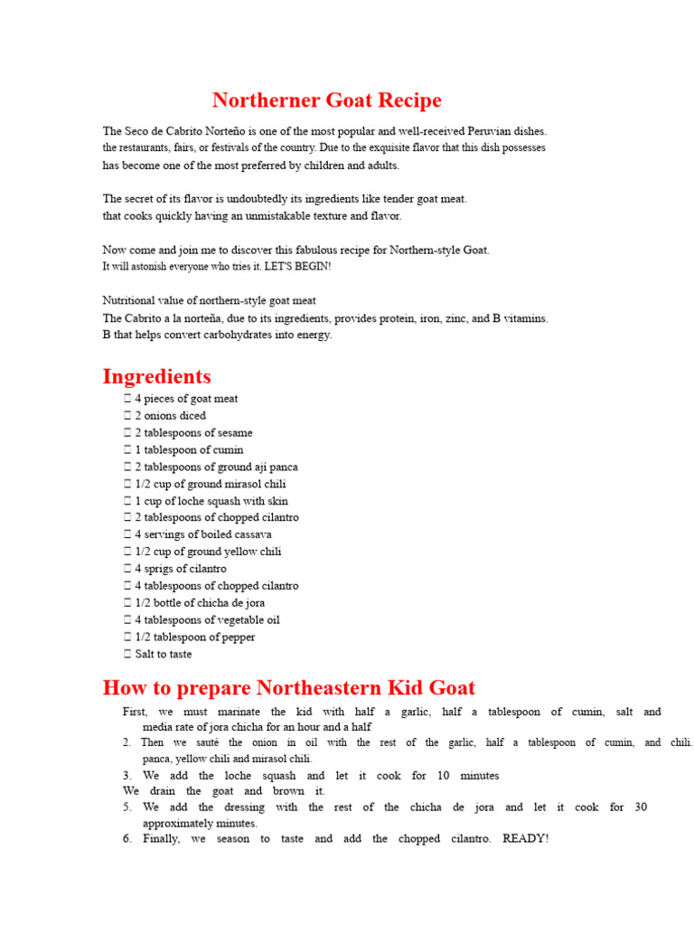 Recipe For Northern Style Goat | PDF