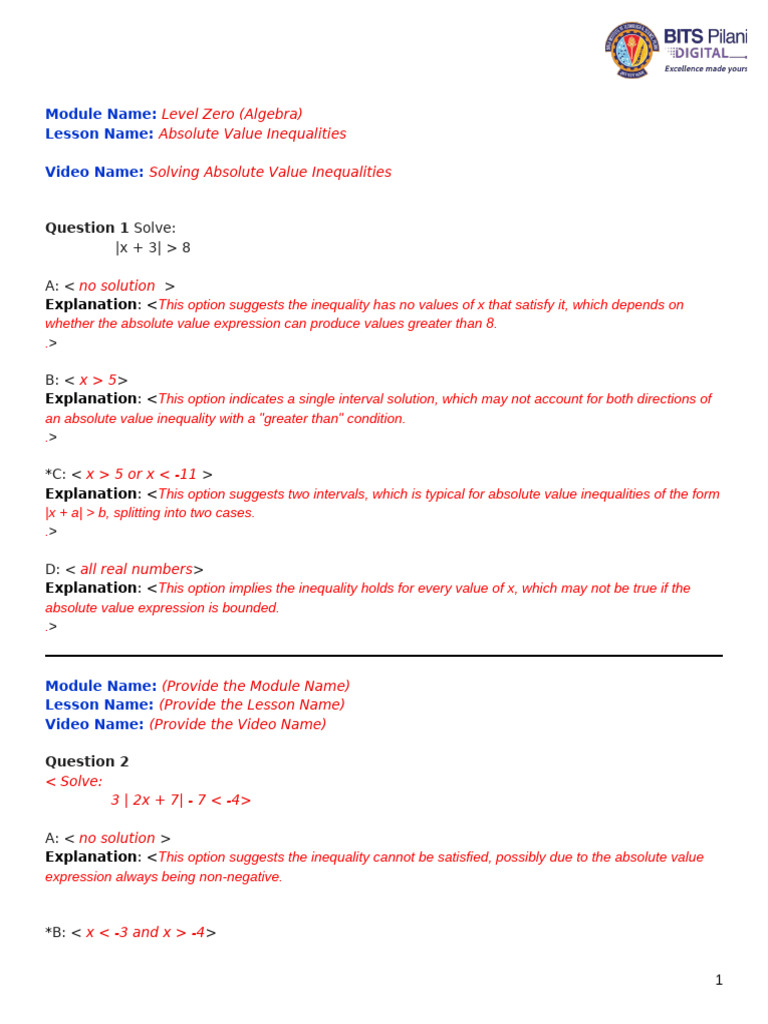 Solving Absolute Value Inequalities | PDF | Algebra | Mathematics