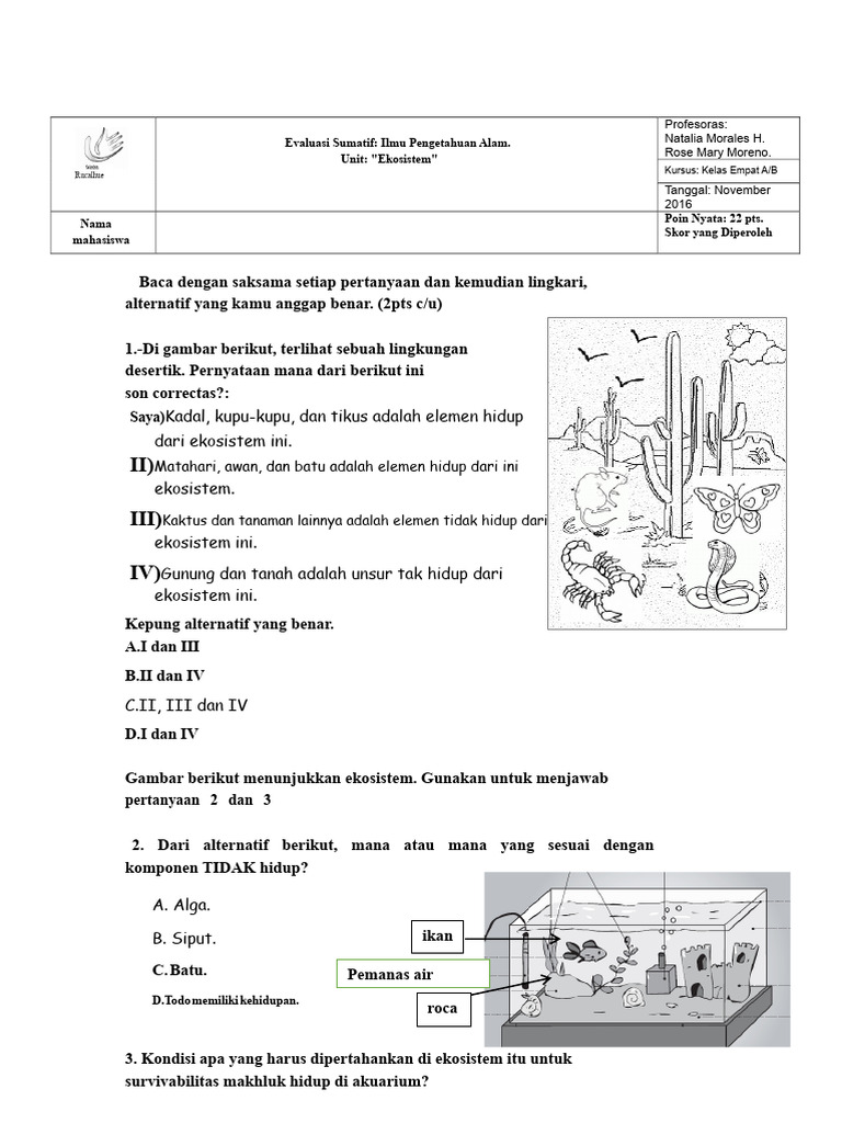 Penilaian Sumatif Ilmu Pengetahuan Alam Unit Ekosistem | PDF
