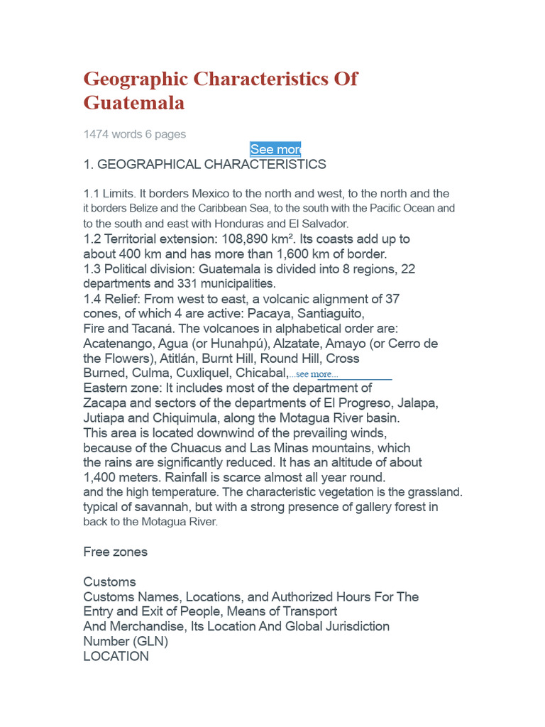 Geographic Characteristics of Guatemala | PDF | Petén Department ...