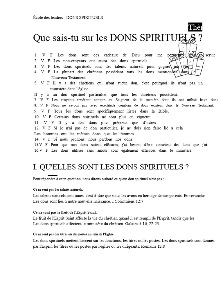 Comprendre les Dons Spirituels Chrétiens | PDF | Église chrétienne ...