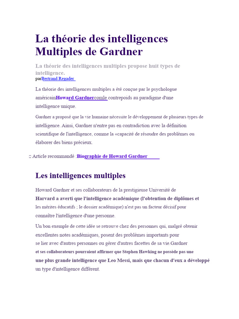 Intelligences Multiples | PDF | Intelligence | Psychologie