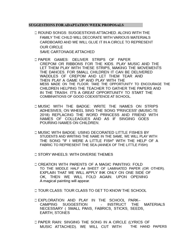 Suggestions For Adaptation Week Proposals | PDF | Paper