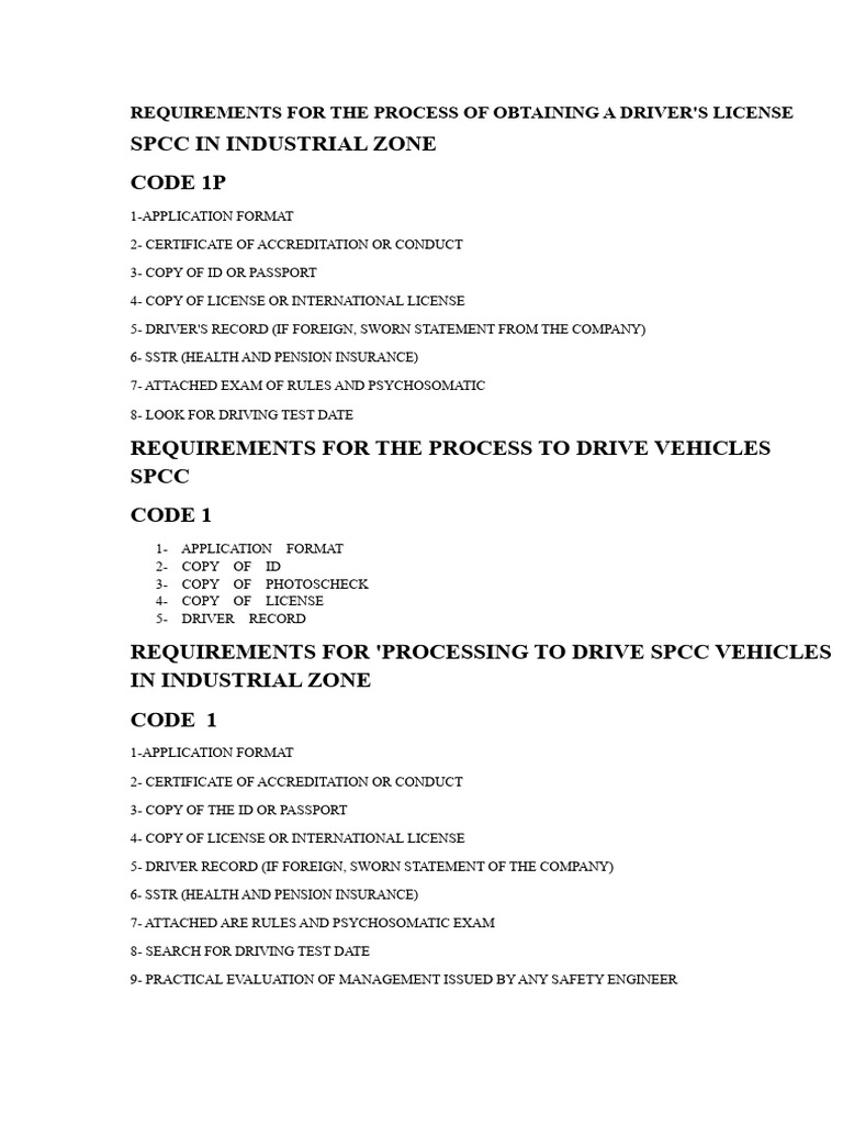 Requirements For Code 1 and Code 1p | PDF