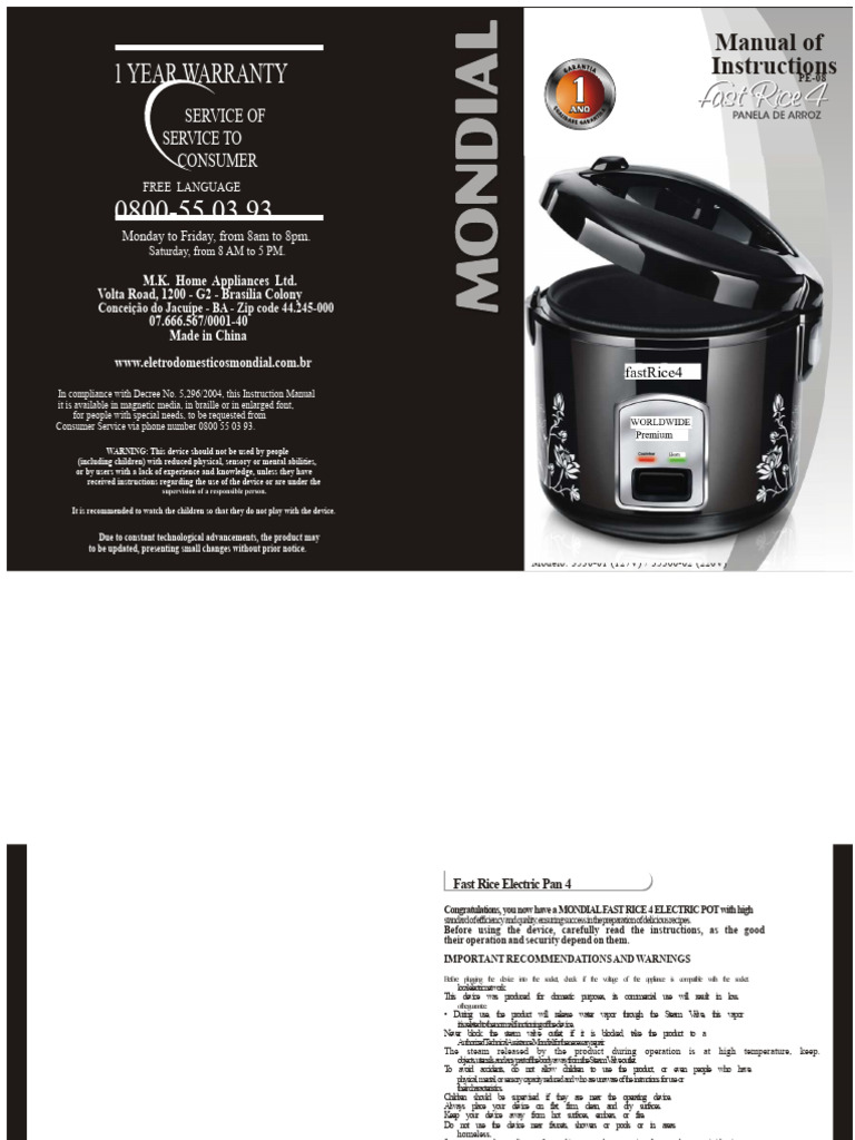 Fast Rice Electric Pot User Manual | PDF | Cookware And Bakeware | Cooking